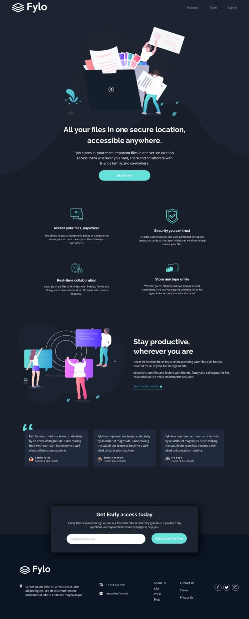 Frontend Mentor | Fylo landing page with dark theme built with HTML | CSS | JS - MikDra1 coding ...