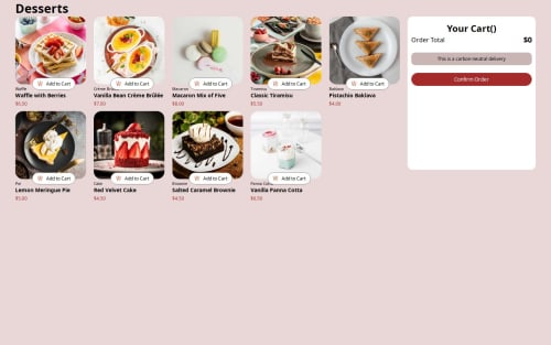 Frontend Mentor | Desserts add to card with html css js coding challenge solution