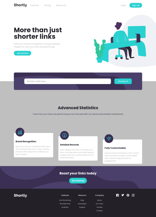 Frontend Mentor | url shortener landing page using react and tailwind coding challenge solution
