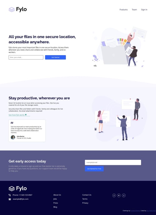 Frontend Mentor | Fylo landing page two column layout coding challenge solution