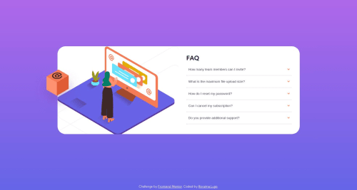 FAQ accordion card using HTML, CSS and JavaScript coding challenge solution | Frontend Mentor