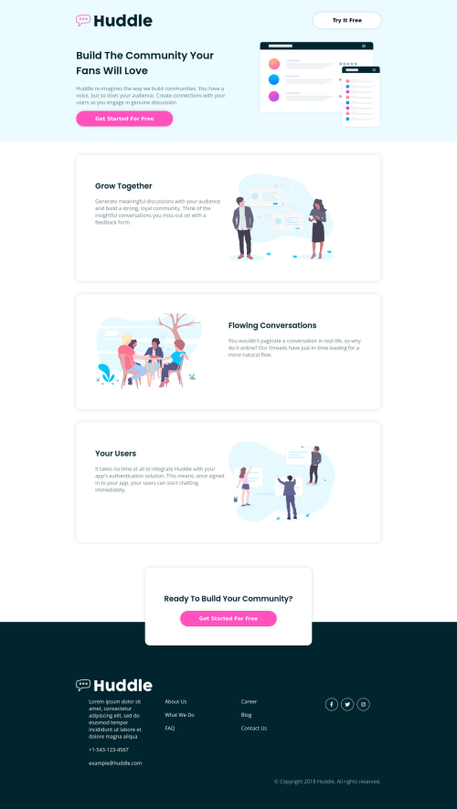 Frontend Mentor | Responsive huddle landing page using html and css coding challenge solution