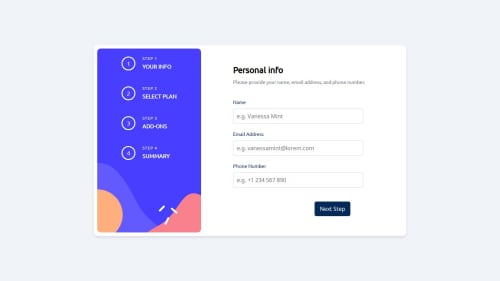 multistep-form using HTML, CSS, Javascript coding challenge solution | Frontend Mentor