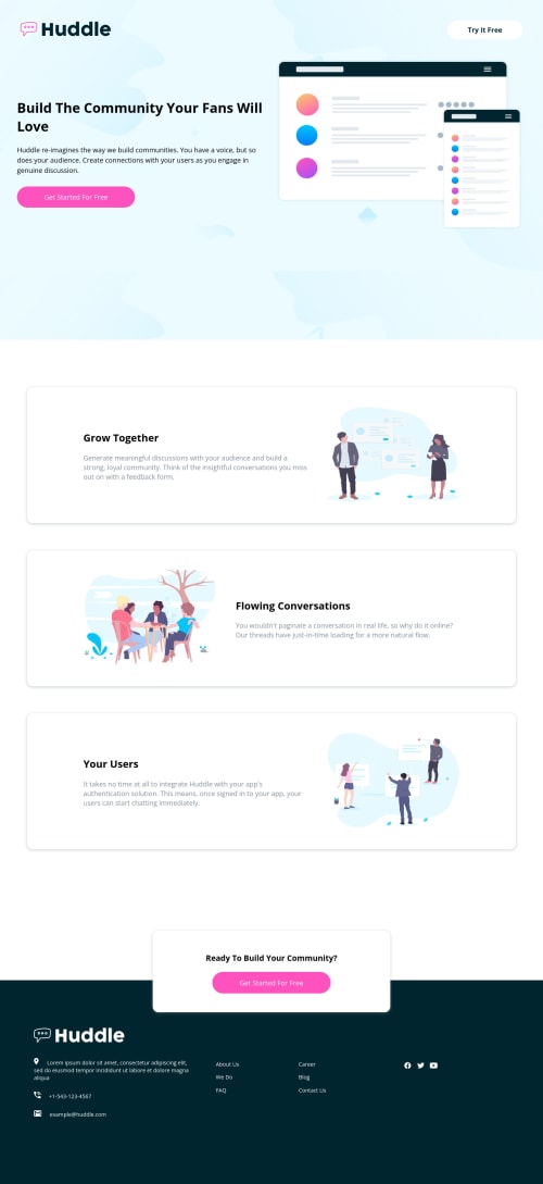 Huddle Landing Page using HTML & CSS coding challenge solution