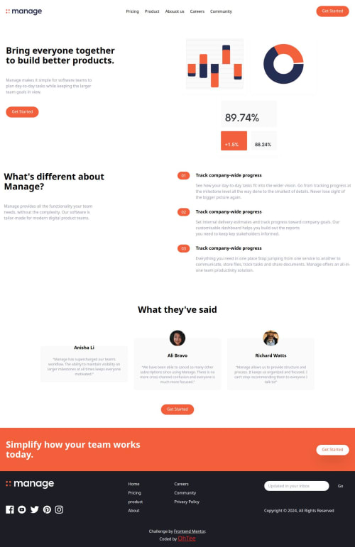 Responsive Landing Page using TailwindCSS, Javascript. coding challenge solution