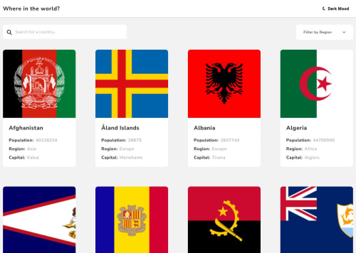 Responsive RestApi countries using HTML, CSS and JAVASCRIPT coding challenge solution
