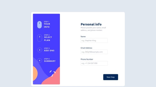 Responsive Multi-Step Form with Vue.js and Tailwind CSS coding challenge solution | Frontend Mentor