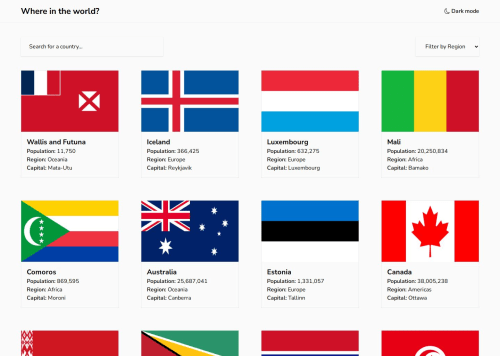 Countries rest api using React and Tailwind CSS coding challenge solution