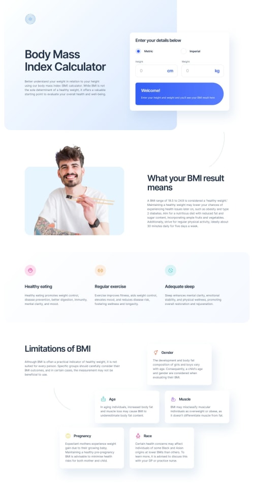 Frontend Mentor | Body Mass Index calculator using Tailwind CSS coding challenge solution