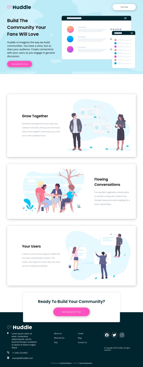 Huddle-landing-page-with-alternating-features-blocks | HTML | CSS coding challenge solution