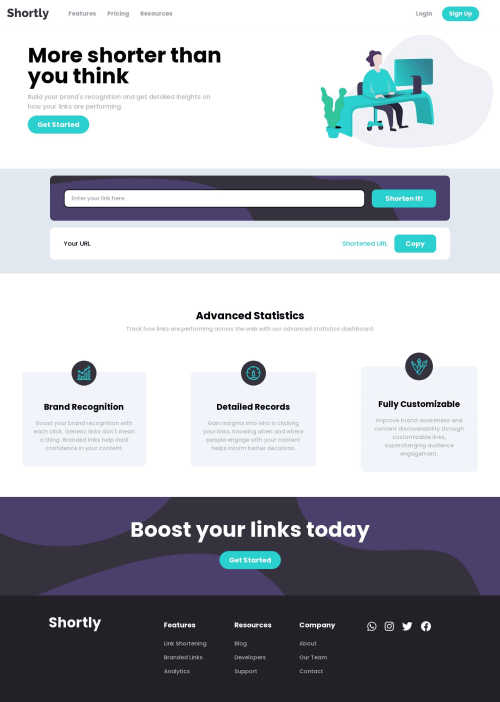 url shortening app created using react and tailwind css coding challenge solution