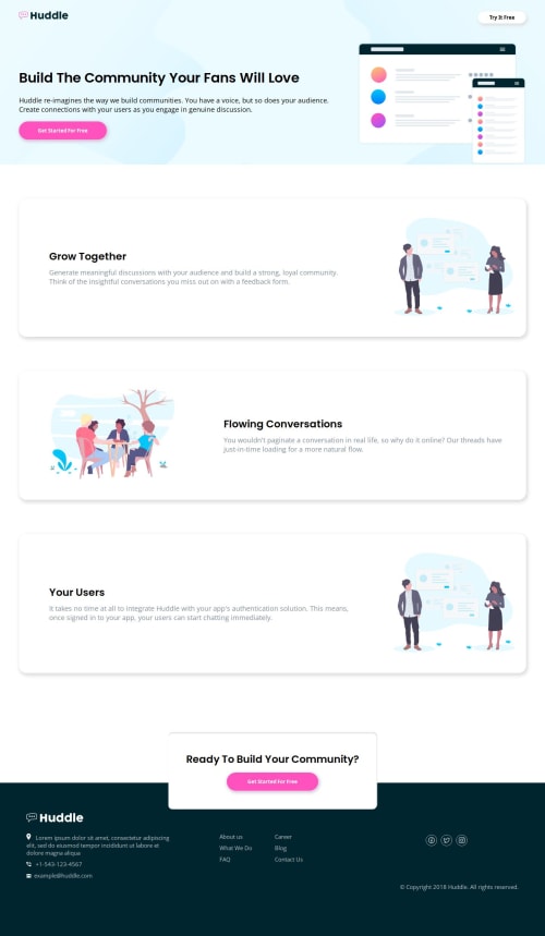 Responsive huddle landing page using flexbox, grid and Media Queries. coding challenge solution