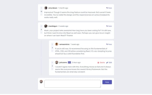 Interactive comments section with Reactjs coding challenge solution | Frontend Mentor