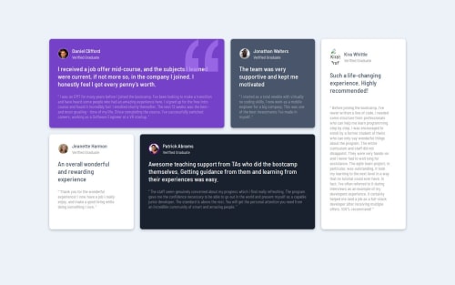 Testimonials grid section w/ pop out animation coding challenge solution