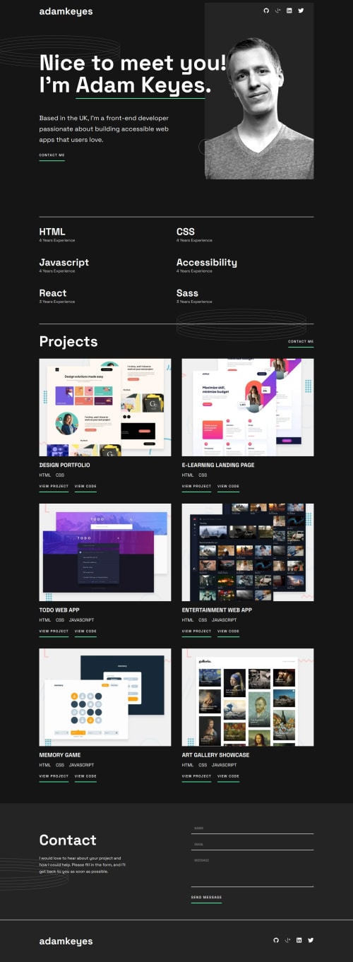Frontend Mentor | Animated Single Page Portfolio 💨💨 w/ HTML, CSS, JS coding challenge solution