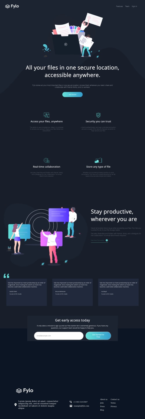 fylo dark theme landing page with html and css coding challenge solution