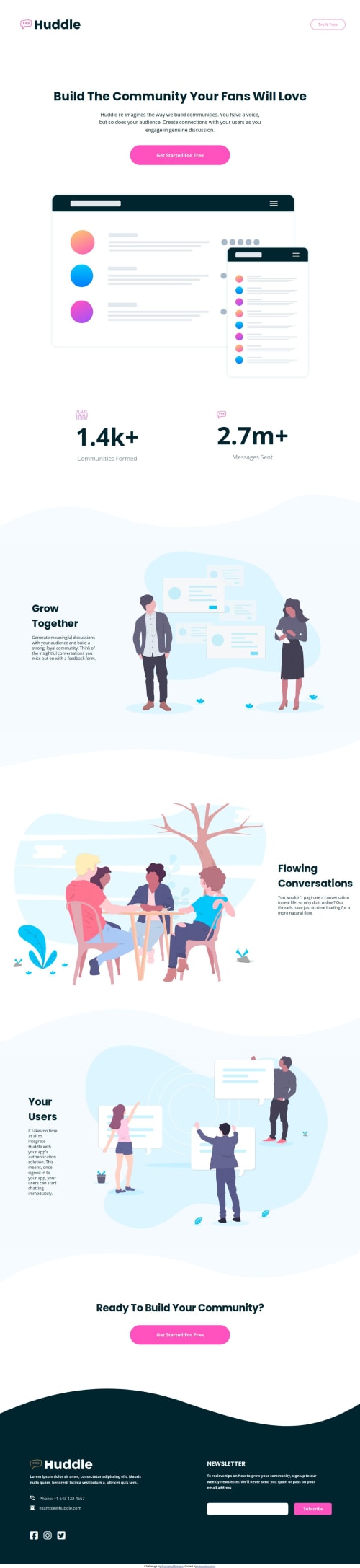 Frontend Mentor | Huddle landing page with curved sections coding challenge solution