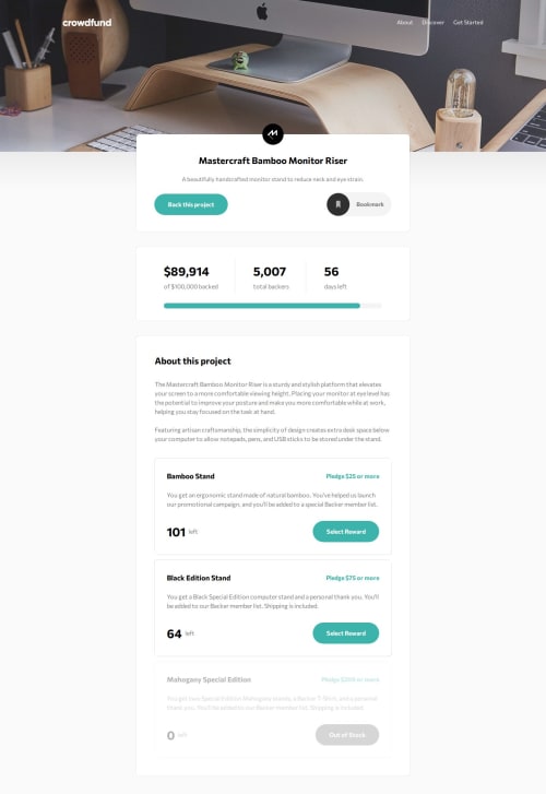 Frontend Mentor | Crowdfunding product page built with HTML | CSS | REACT - MikDra1 coding ...