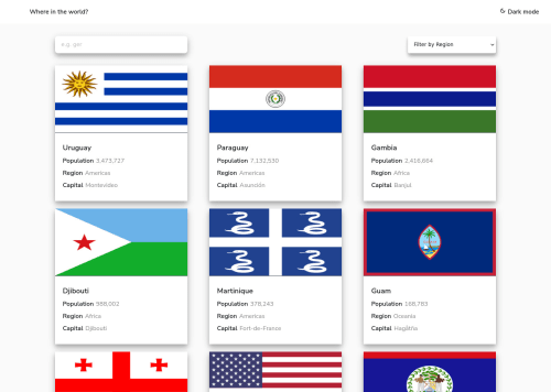 Rest countries api using ReactJS and CSS flexbox coding challenge solution | Frontend Mentor