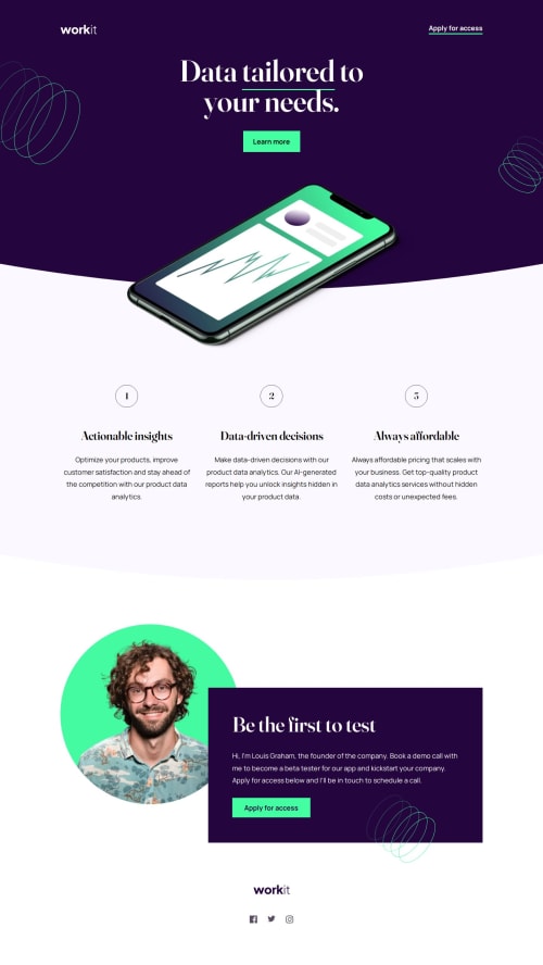 Workit landing page with React & Tailwind coding challenge solution