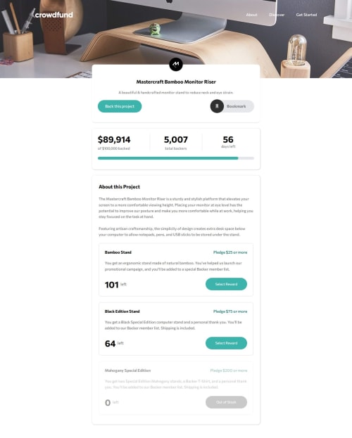 Frontend Mentor | Beautiful Crowdfunding Landing Page using TailwindCss and JS. coding challenge ...