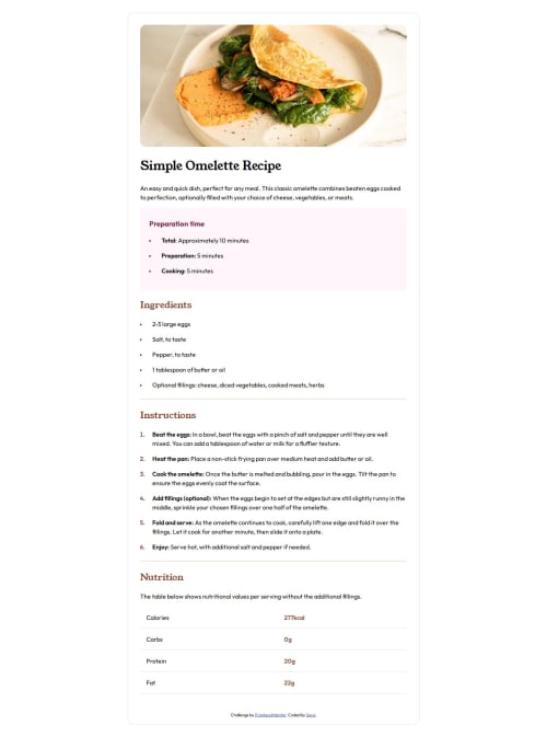 Simple Recipe with plain HTML and CSS coding challenge solution