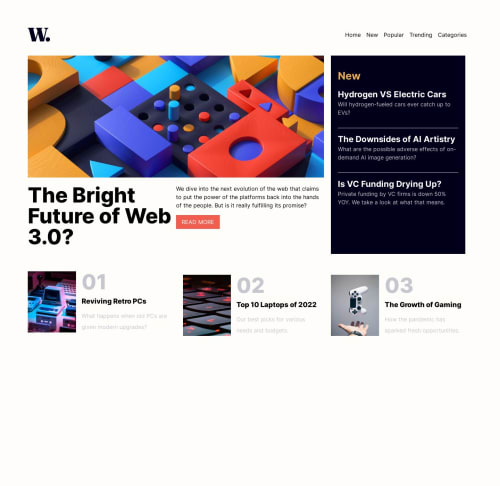 News homepage landing page using CSS grid coding challenge solution