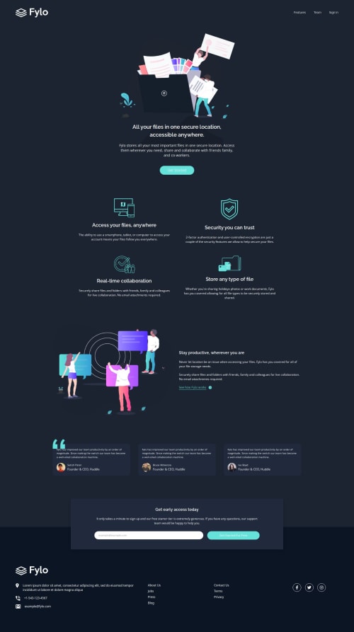 Frontend Mentor | Fylo dark theme landing page coding challenge solution