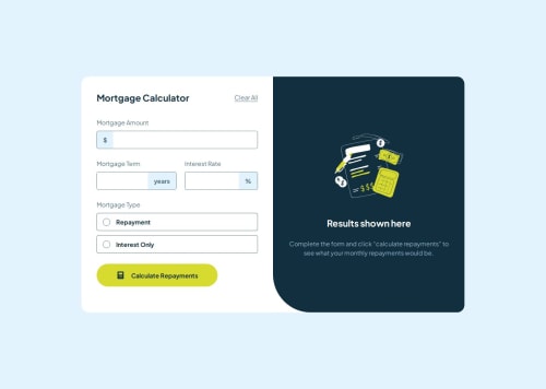 Mortgage repayment calculator using HTML, CSS & JS coding challenge solution