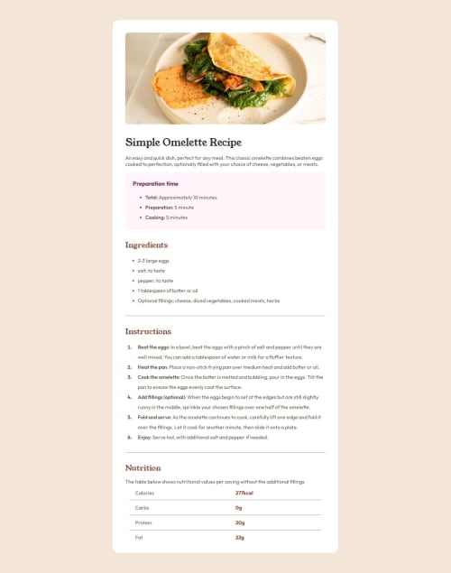 Simple HTML CSS project (Recipe page) coding challenge solution