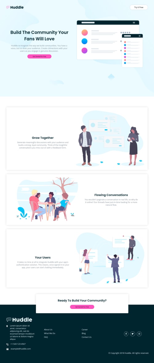 Responsive Huddle landing page with alternating blocks using Flexbox coding challenge solution