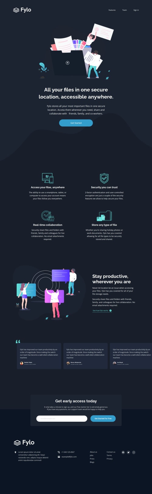 Frontend Mentor | fylo-dark-theme-landing-page using react coding challenge solution
