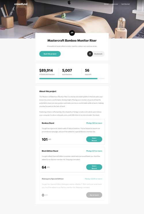 Frontend Mentor | Crowdfunding product page using TypeScript, NextJS, TailwindCSS coding ...