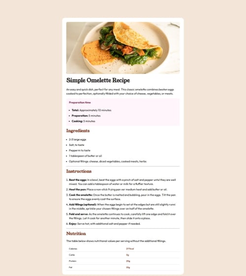 Recipe Page made using HTML CSS coding challenge solution | Frontend Mentor