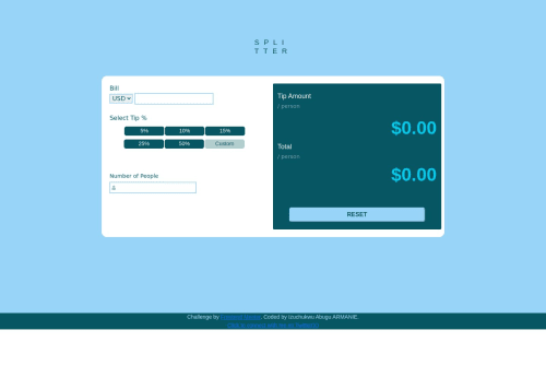 Frontend Mentor | Responsive Tip Calculator App coding challenge solution