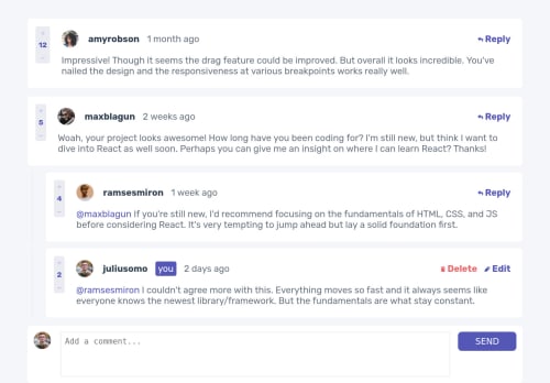 Frontend Mentor | interactive comments section coding challenge solution