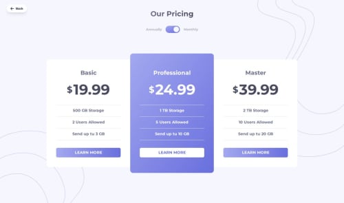 Frontend Mentor Pricing Component With Toggle Button Coding Challenge