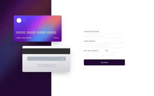 Responsive Interactive Card Details Form using React coding challenge solution | Frontend Mentor
