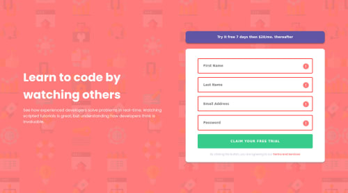 Frontend Mentor | Sign-Up Form Component Using HTML, CSS and Vanilla JS coding challenge solution