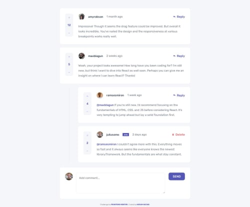 Interactive Comments Section(CSS Grid and Flexbox, JavaScript, React) coding challenge solution