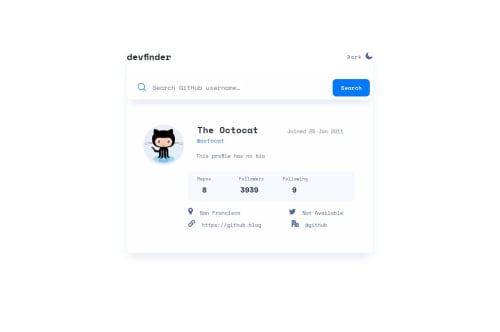 Github user search using HTML, CSS and JavaScript coding challenge solution