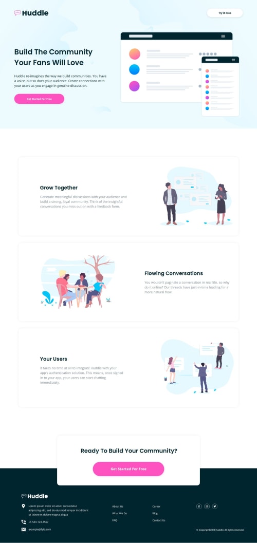 Frontend Mentor | Huddle landing page with alternating feature blocks - HTML and CSS coding ...