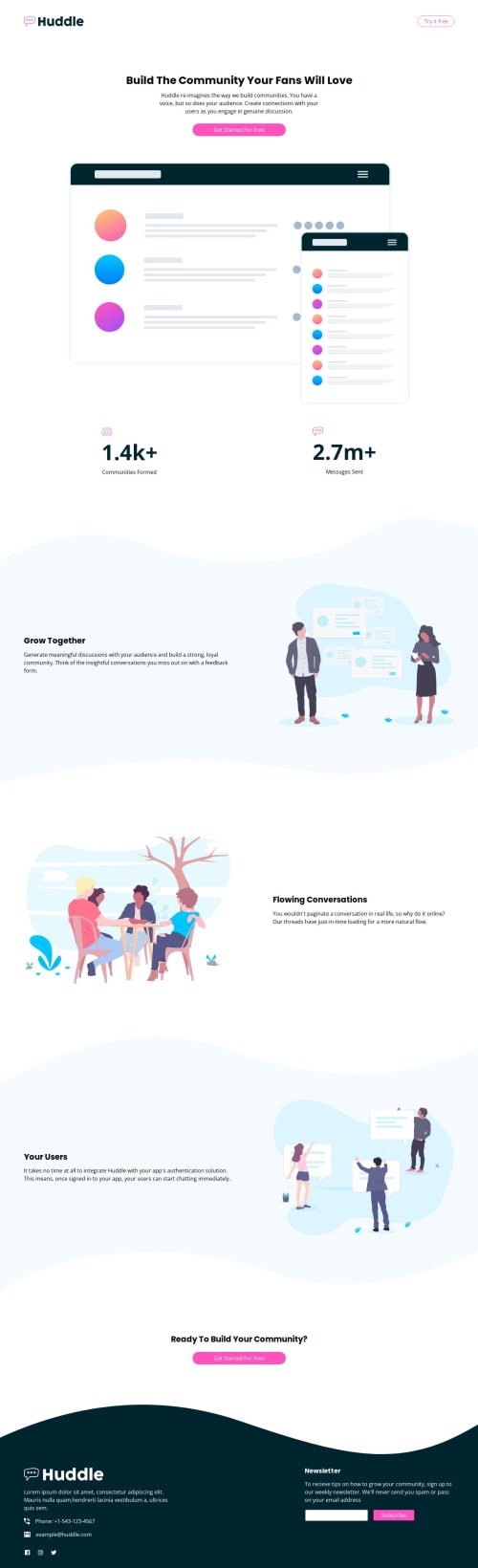Frontend Mentor | Huddle landing page with curved sections coding challenge solution