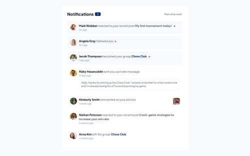 Responsive notification page using React and TailwindCSS coding challenge solution