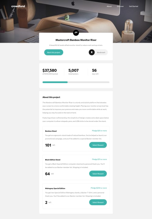 Frontend Mentor | Crowdfunding Product Page coding challenge solution
