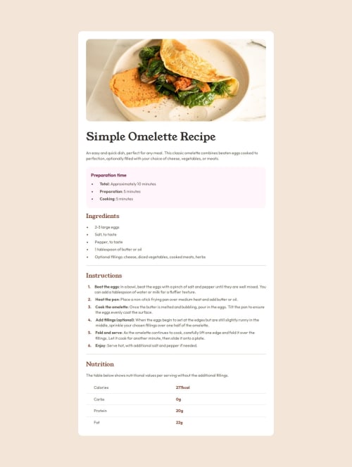 Recipe page challenge using HTML and CSS. coding challenge solution | Frontend Mentor
