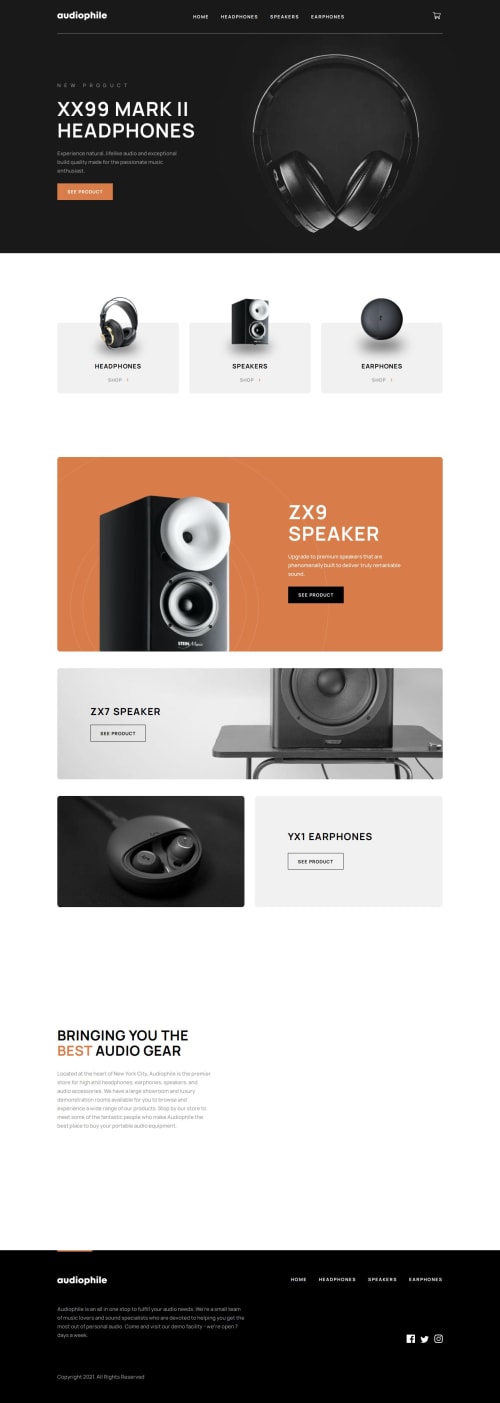 Audiophile e-commerce website coding challenge solution | Frontend Mentor