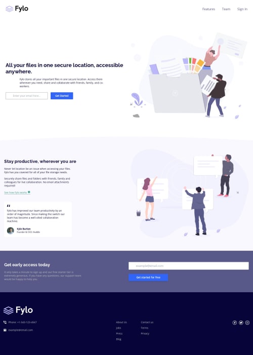 Responsive fylo landing page with two column using Tailwind CSS and JS coding challenge solution ...