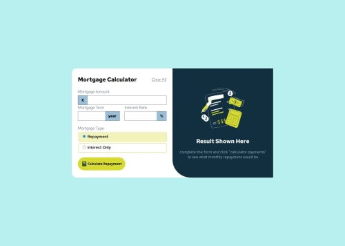 Mortgage, responsive design using html, css and ReactJS coding challenge solution | Frontend Mentor