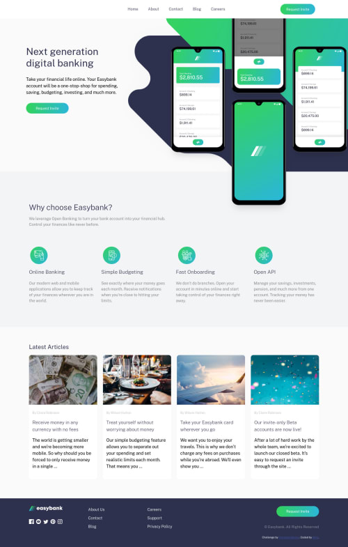 Frontend Mentor | Easybank landing page made with html css and vanilla js for mobile nav coding ...